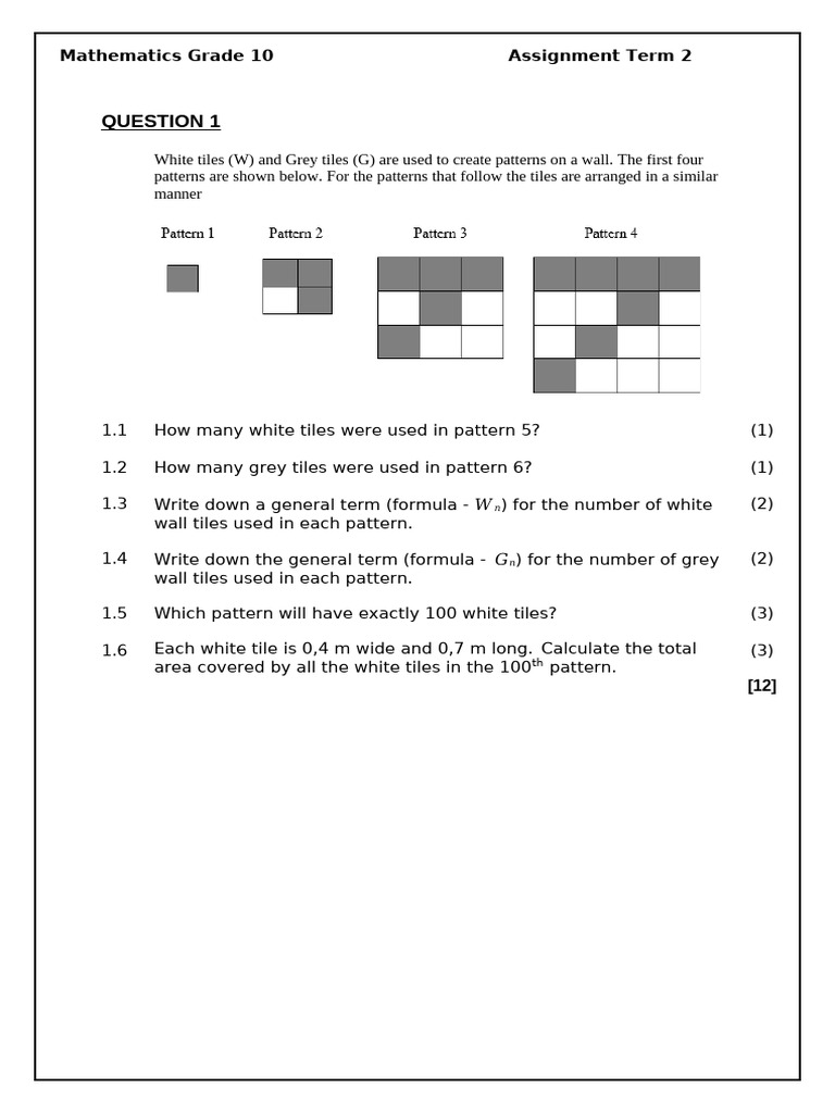 Grade 10 Assignment Maths | PDF | Area | Cartesian Coordinate System