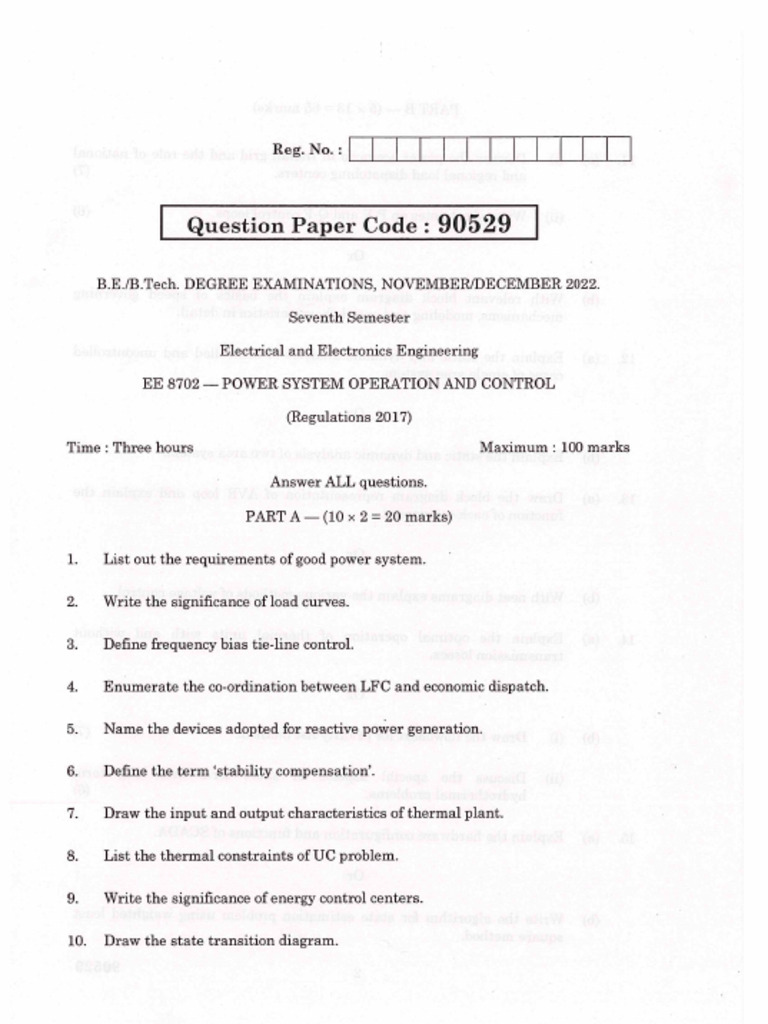 Power System Operation and Control - EE8702 2017 Regulation - Semester ...