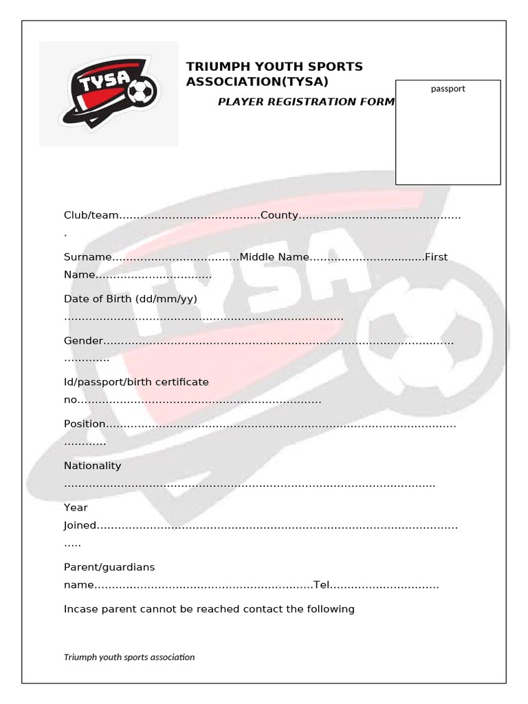 TYSA Player Registration Form | PDF