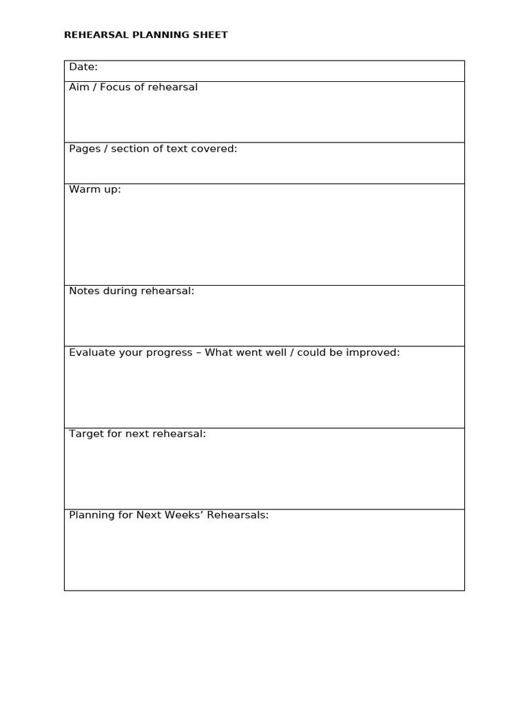 Rehearsal Planning Sheet | PDF
