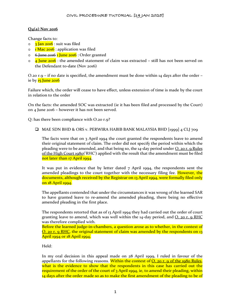 Civil Procedure Tutorial (19 Jan 2025) | PDF | Mortgage Law | Foreclosure