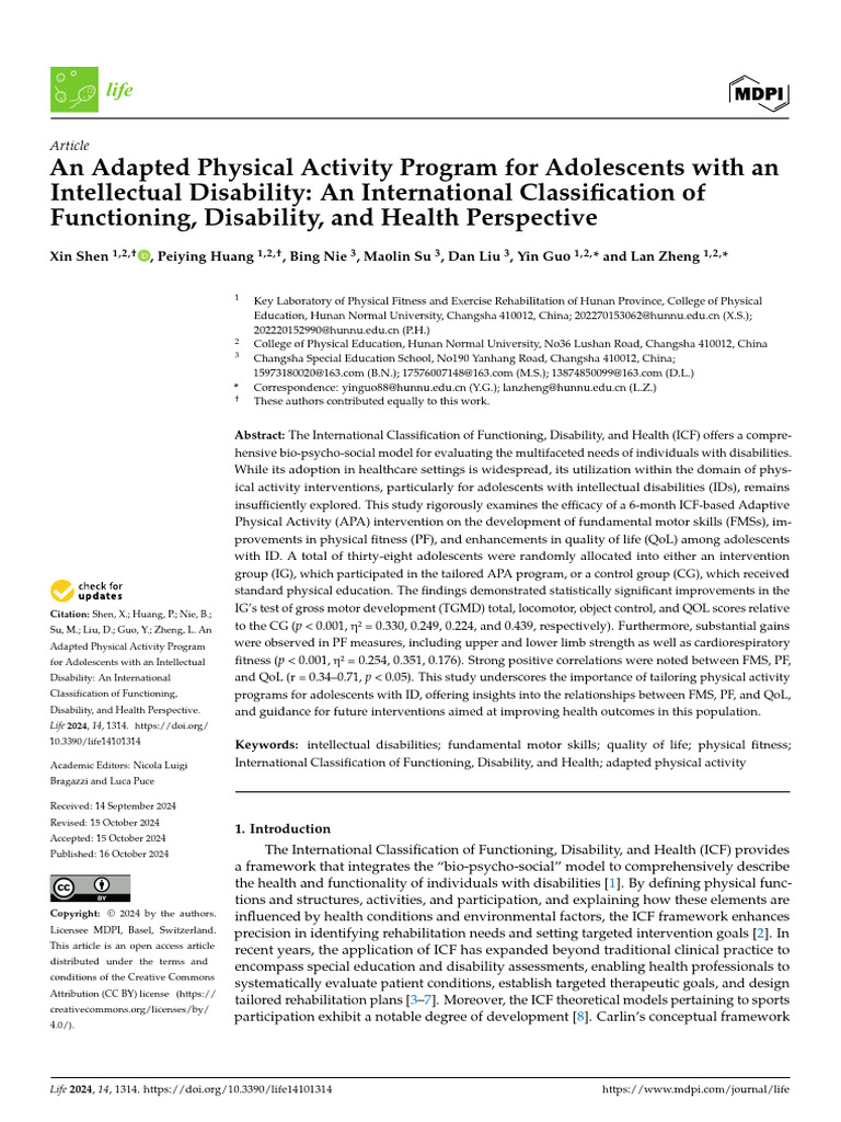 ICF-Based Adapted Activity for Adolescents with ID | PDF | Health Care ...