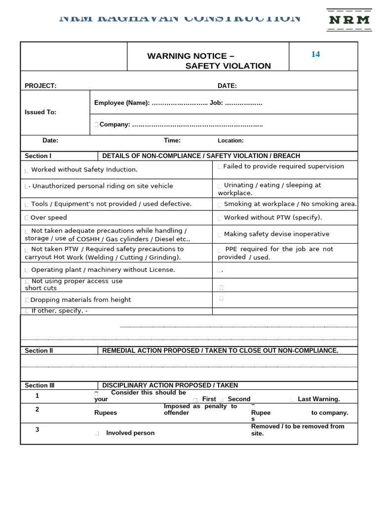 14. Safety Violation Notice | PDF