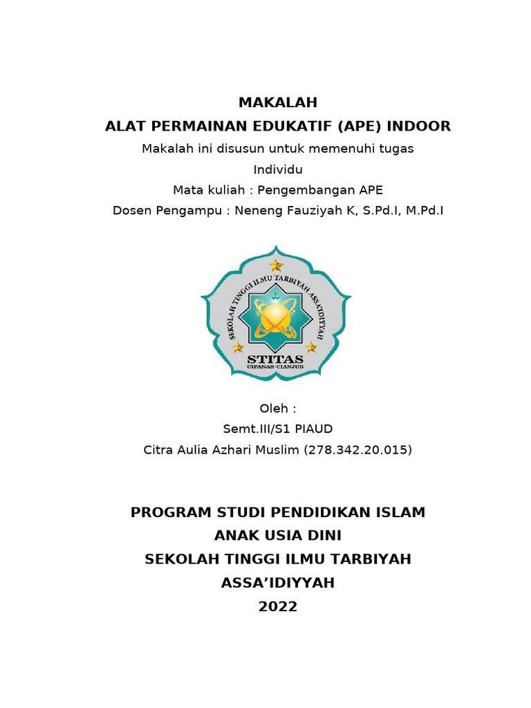 Alat Permainan Edukatif Indoor untuk Anak | PDF