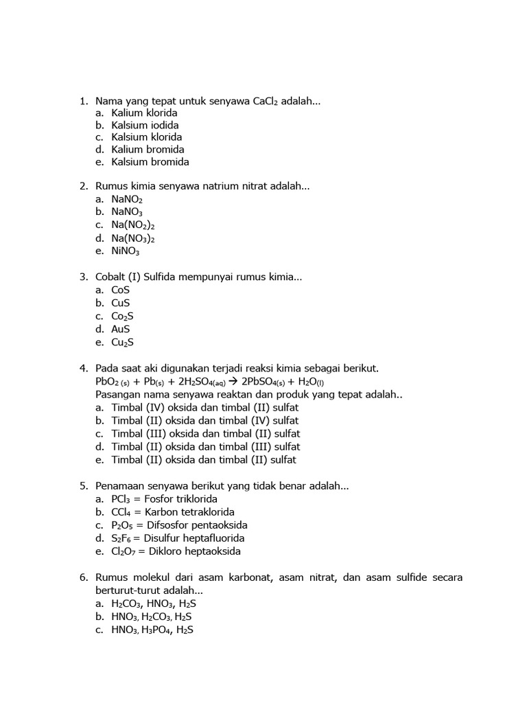 Latihan Soal Kimia X_tatanama - Konsep Mol | PDF