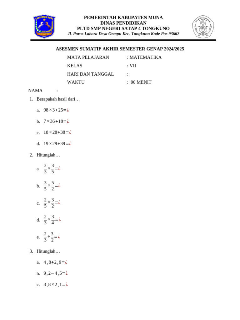 Asesmen Sumatif Akhir Semester Genap 2025 - 021042 | PDF