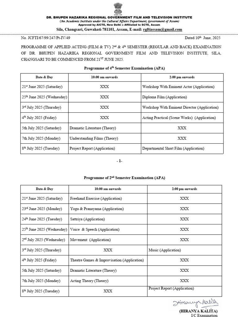 APA Examination Programme of 2nd & 4th Semester June 2025 | PDF