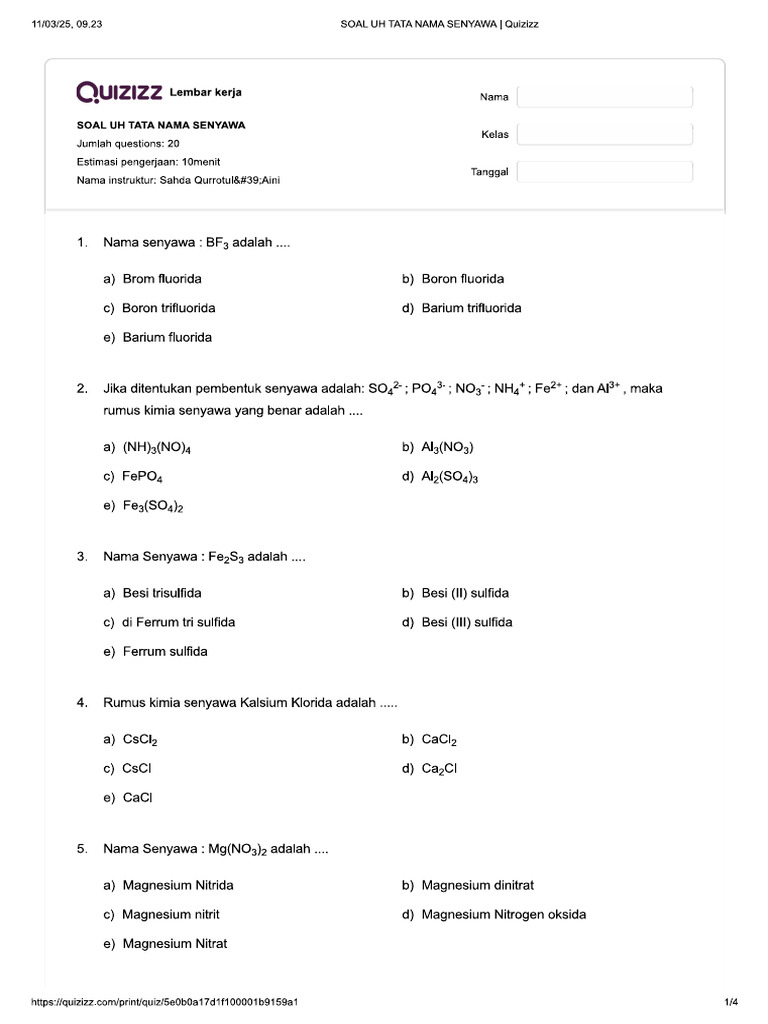 Quiz Tata Nama | PDF