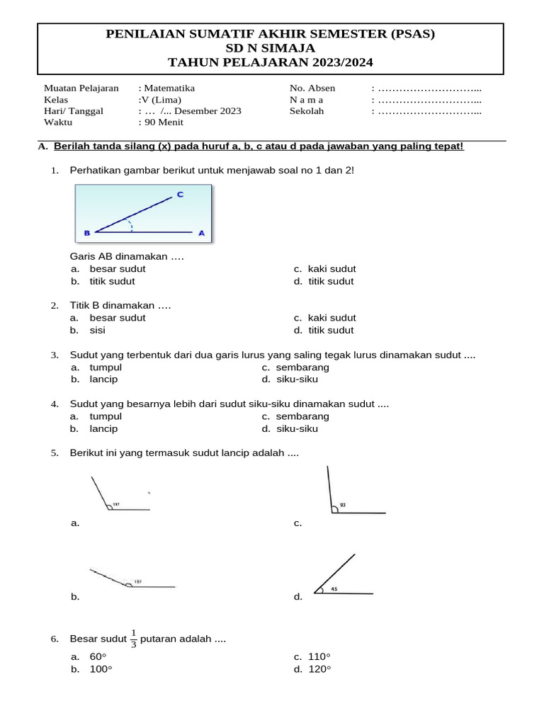 Soal Psas Semester 1 Kelas 5 Kurikulum Merdeka | PDF