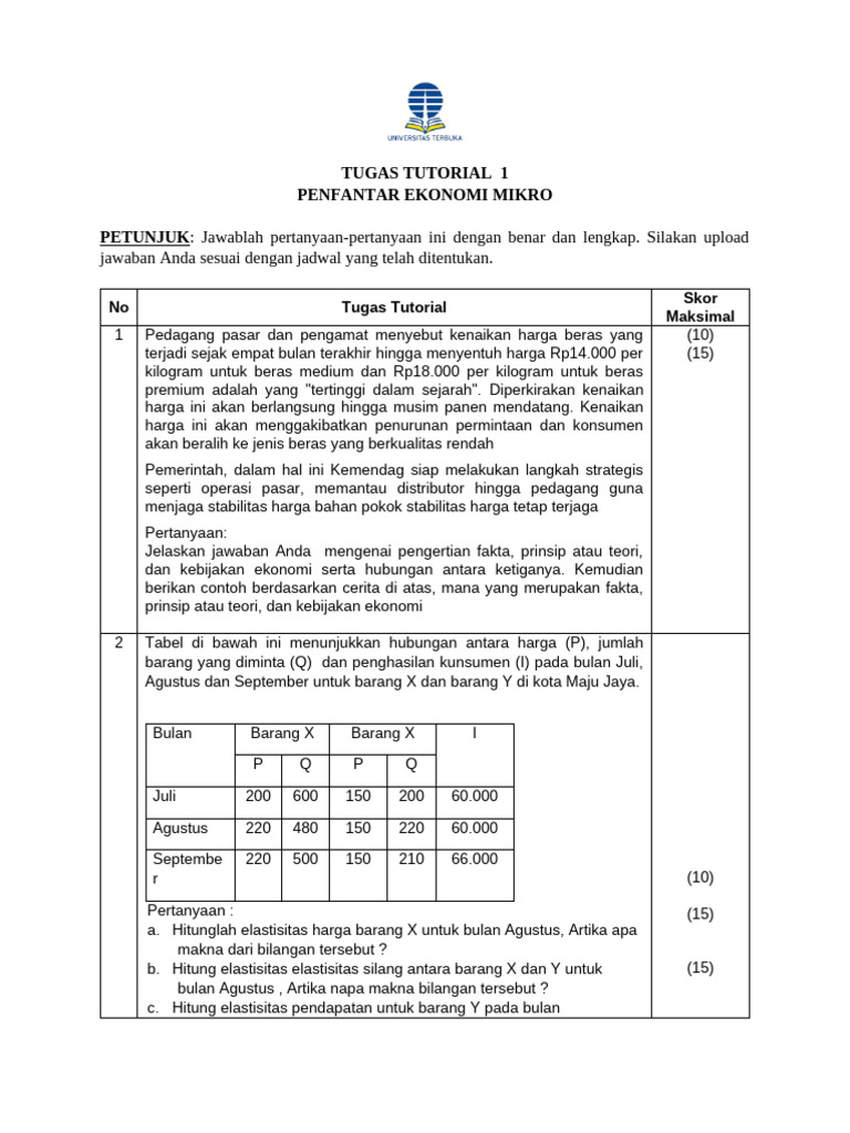 Tugas 1 Pengantar Ekonomi Mikro | PDF