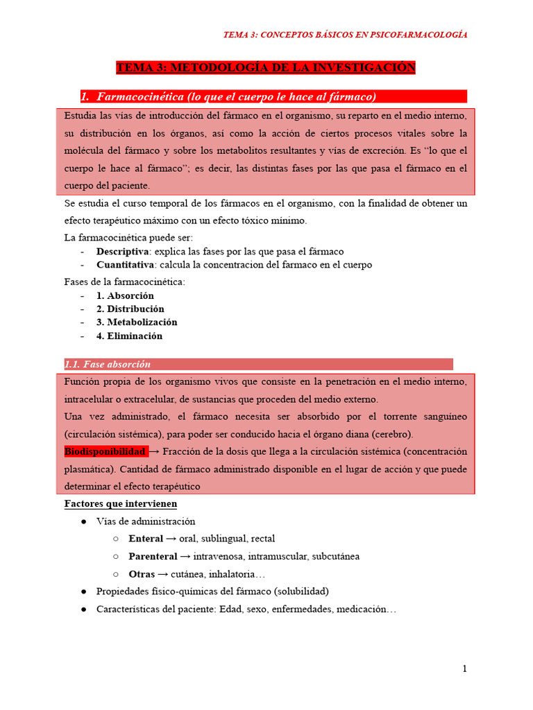 Tema 3 - Conceptos Básicos en Psicofarmacología | PDF | Farmacocinética | Medicamentos con receta