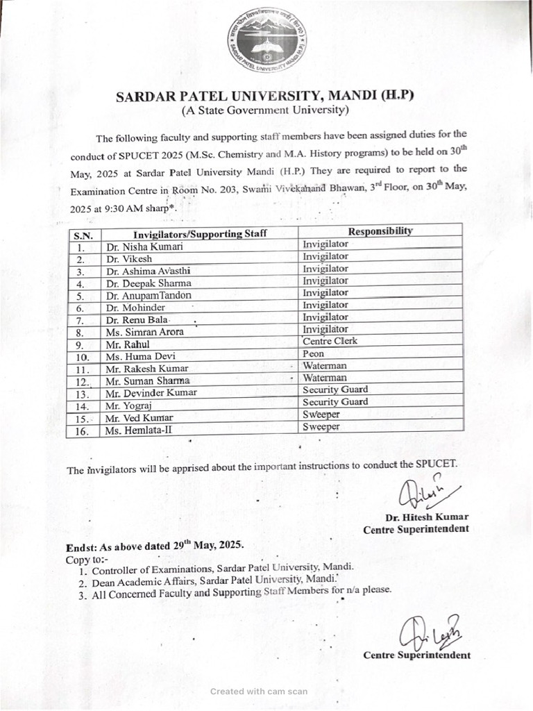 Duty Chart Spucet2025 | PDF