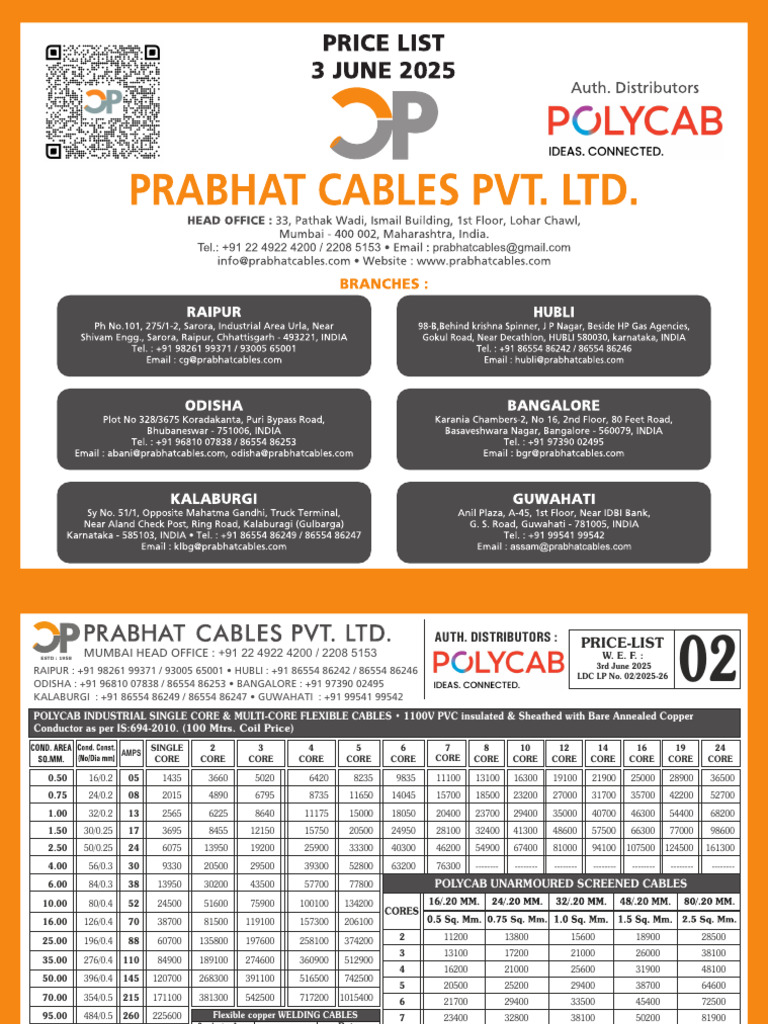 Polycab Wire & Cable Price List 2025 | PDF | Wire | Electrical Conductor