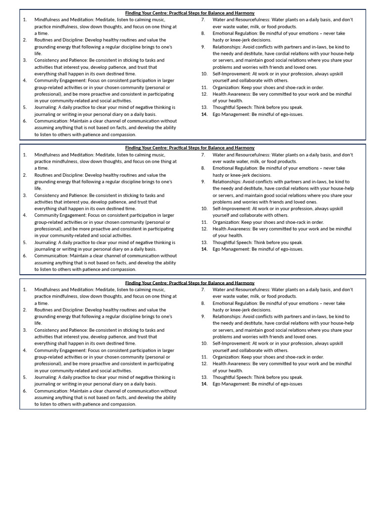 Steps to Achieve Balance and Harmony | PDF | Mindfulness | Disciplines