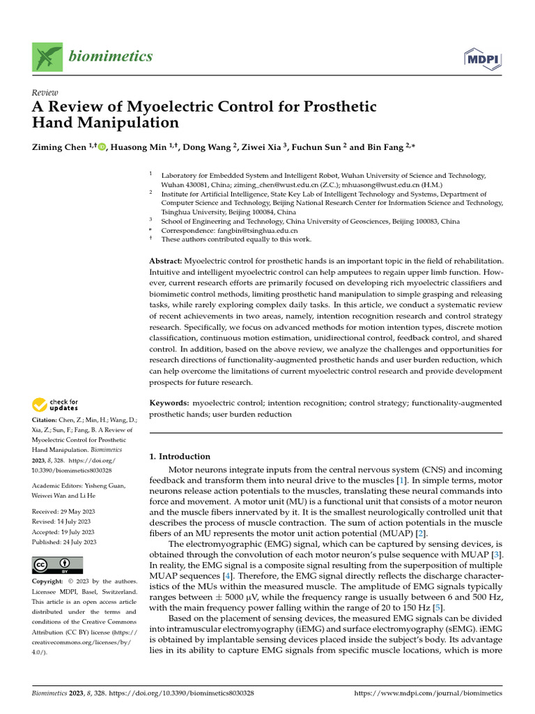 3 - A Review of Myoelectric Control For Prosthetic Hand Manipulation | PDF | Electromyography ...