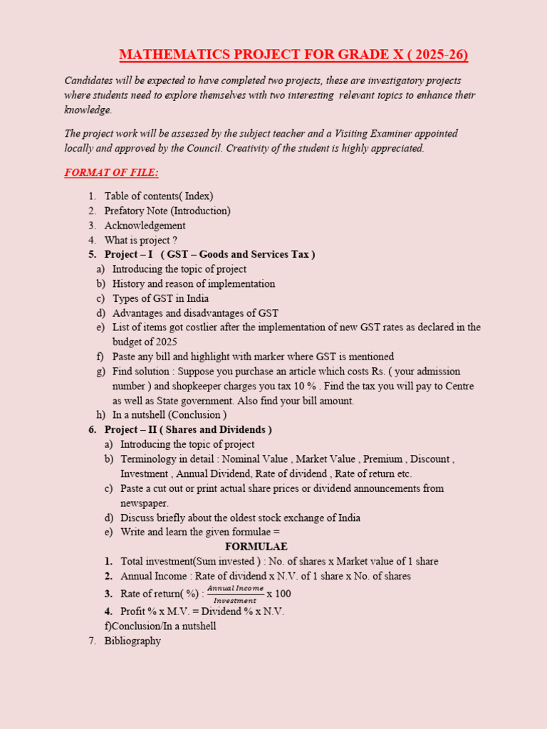 Maths Project File Format X - 2025 | PDF