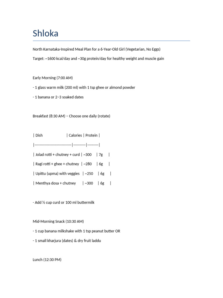 Shloka Meal Plan | PDF