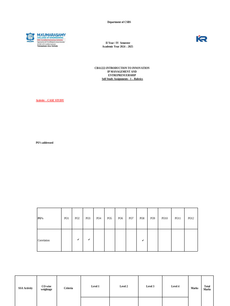 Ssa 1 - Case Study Rubrics | PDF | Methodology | Scientific Method