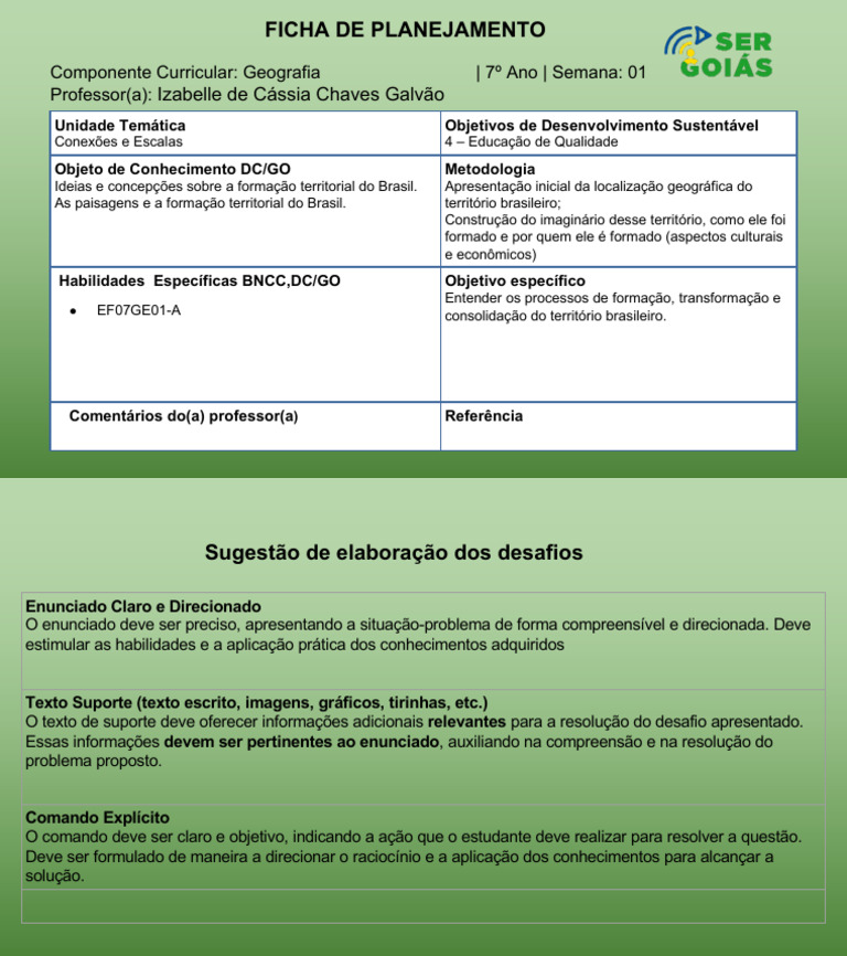 Ficha de Planejamento 7o Geo | PDF