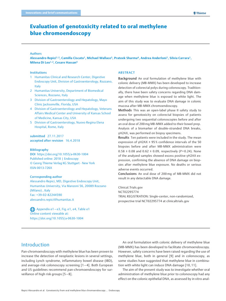 Repici 2018 - Evaluation of Genotoxicity Related To Oral Methylene Blue ...