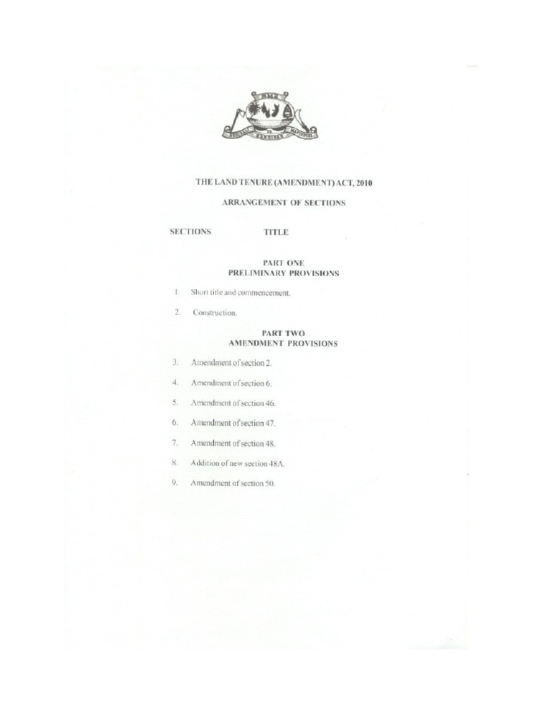 The Land Tenure (Amendment) Act No. 2010 | PDF