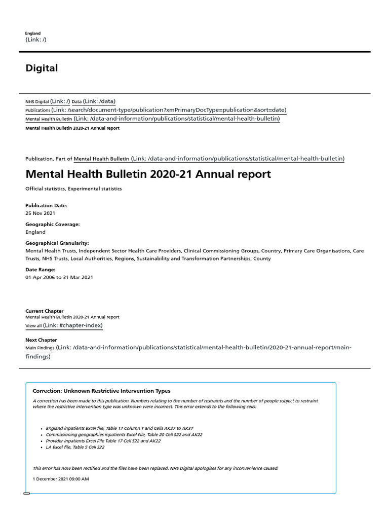 Mental Health Bulletin 2020-21 Annual Report - NHS England Digital ...