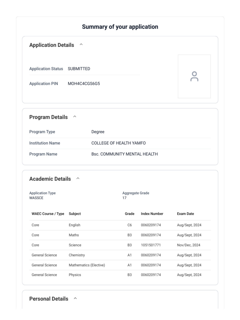 Yamfo College Health Application Summary | PDF