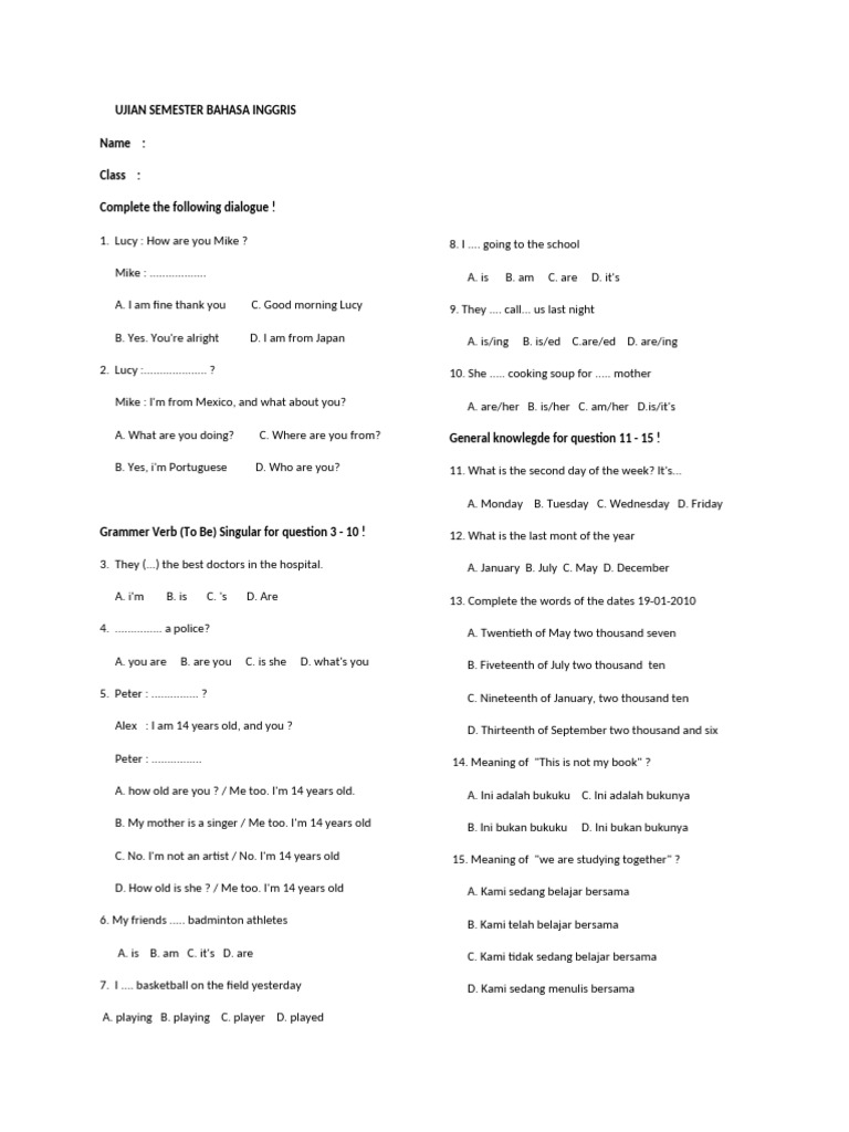 Ujian Semester Bahasa Inggris | PDF | Linguistics | Languages