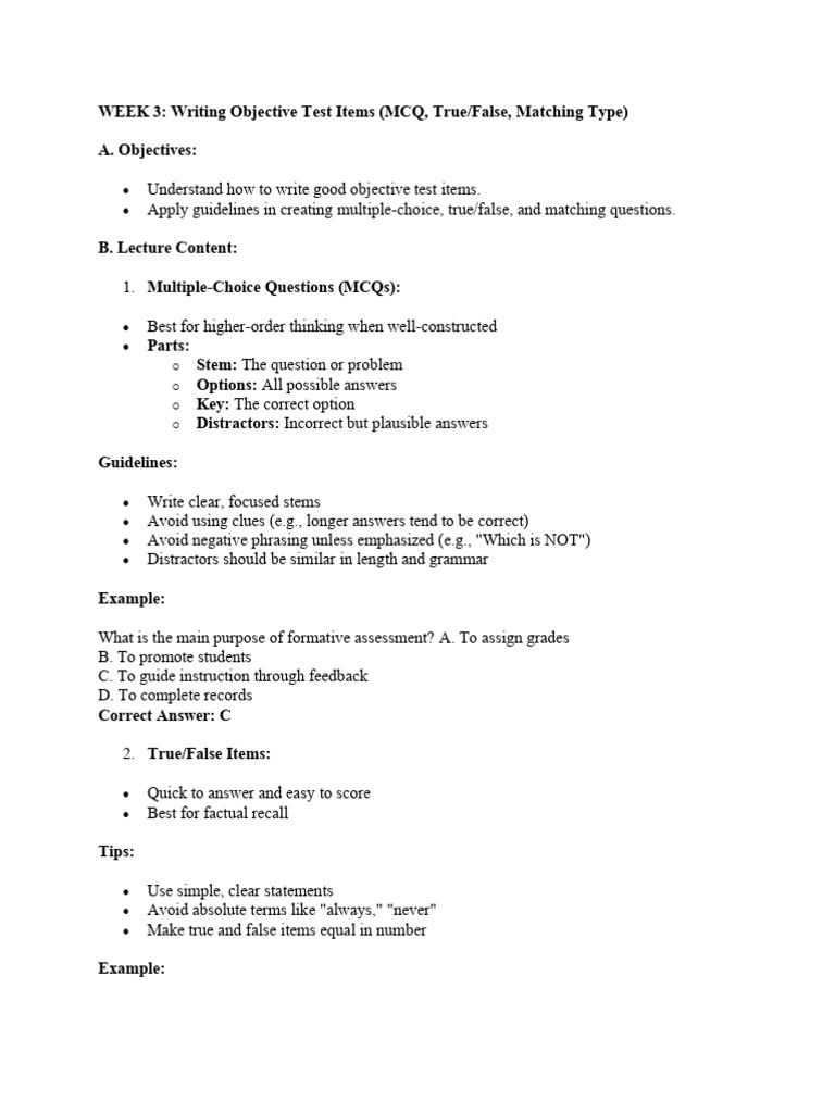 Writing Effective Objective Test Items | PDF
