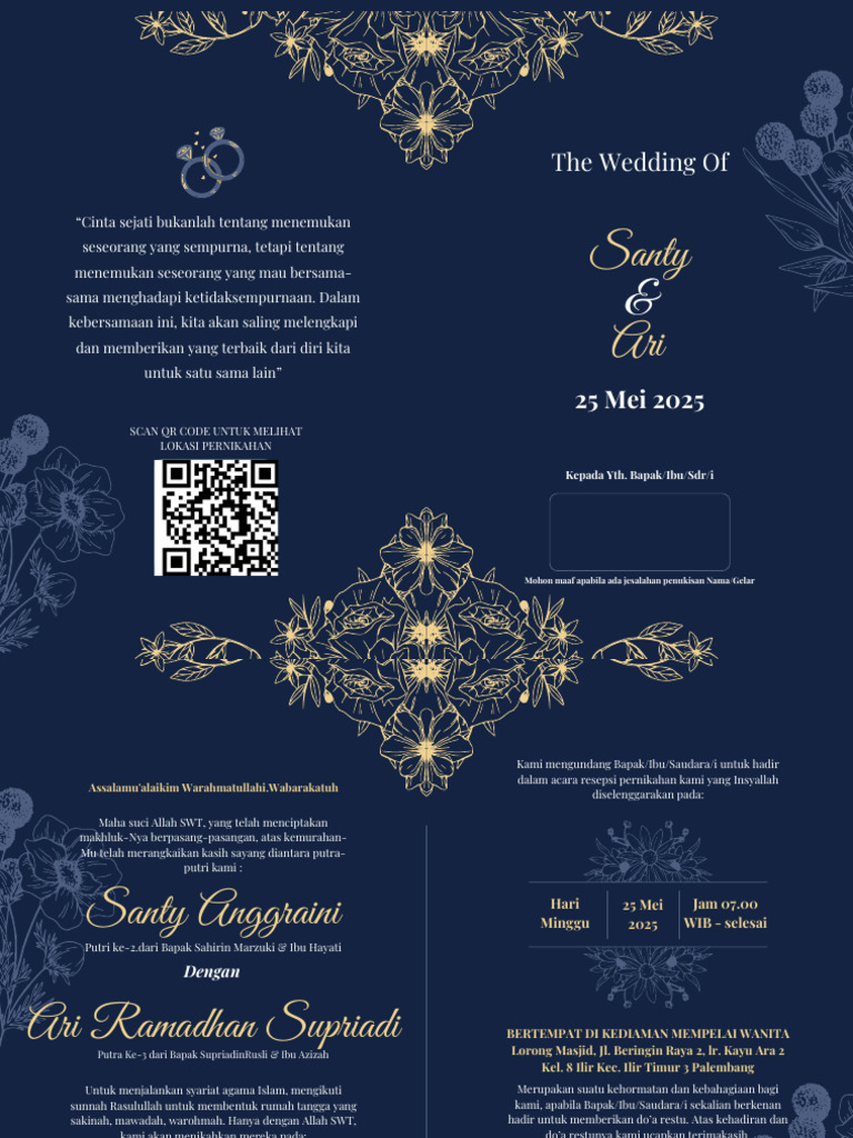 Biru Dan Emas Elegan Floral Minimalis Undangan Nikah Bi-Fold - 20250517 ...