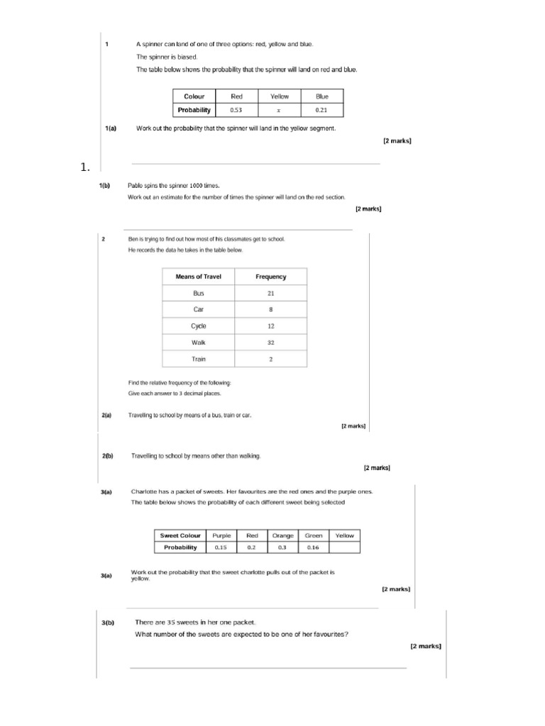 Year 8 Probabilities Ws | PDF