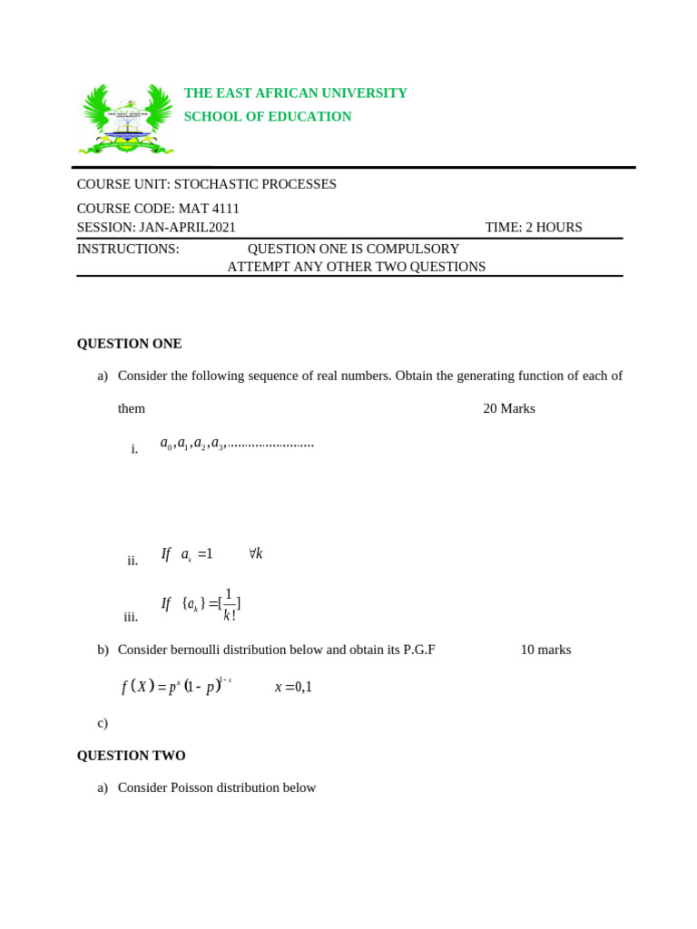 Stochastic Processes | PDF | Markov Chain | Probability