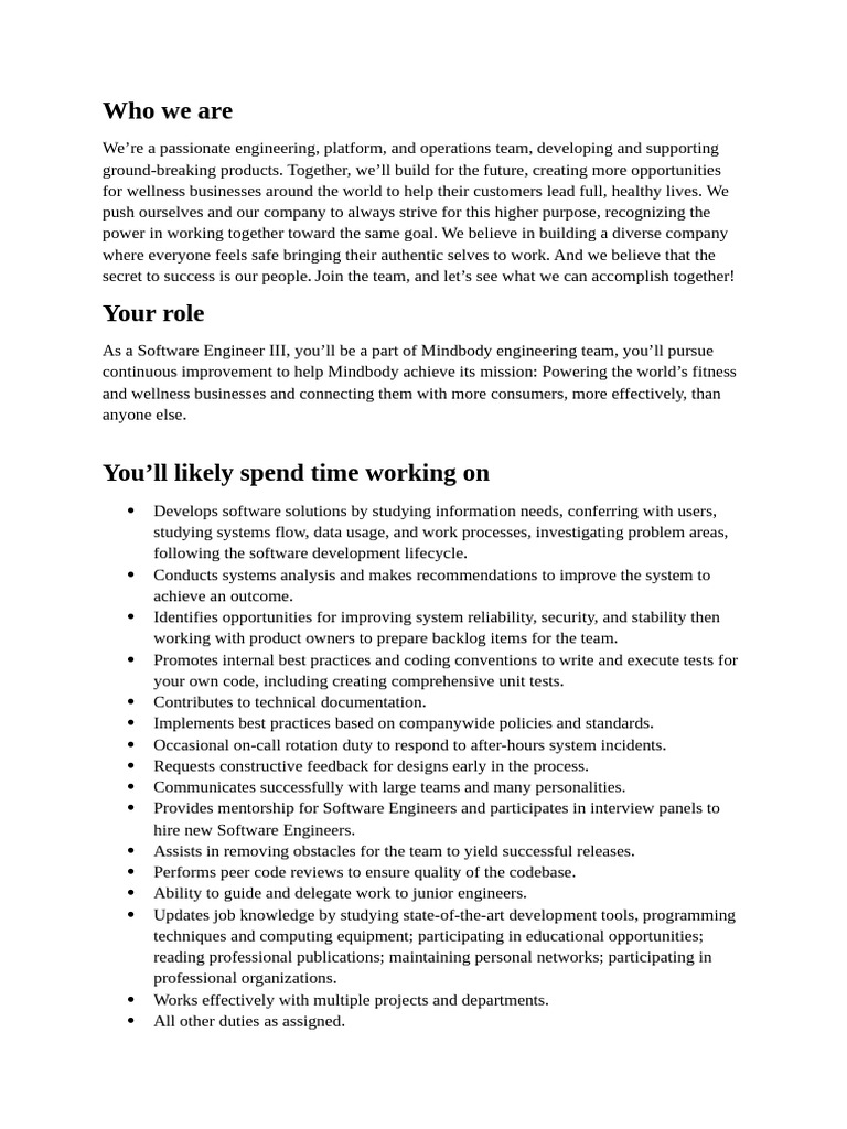 Job Desciption - SE III Backend | PDF | Software | Language Integrated Query