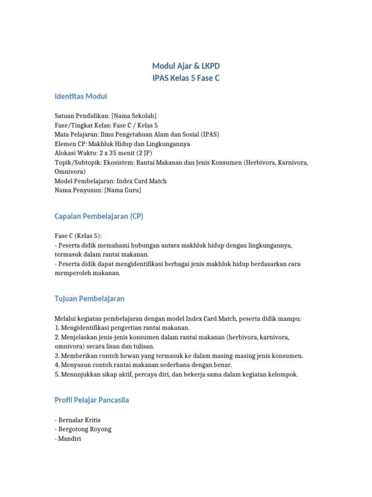 Modul Ajar LKPD IPAS Kelas5 | PDF