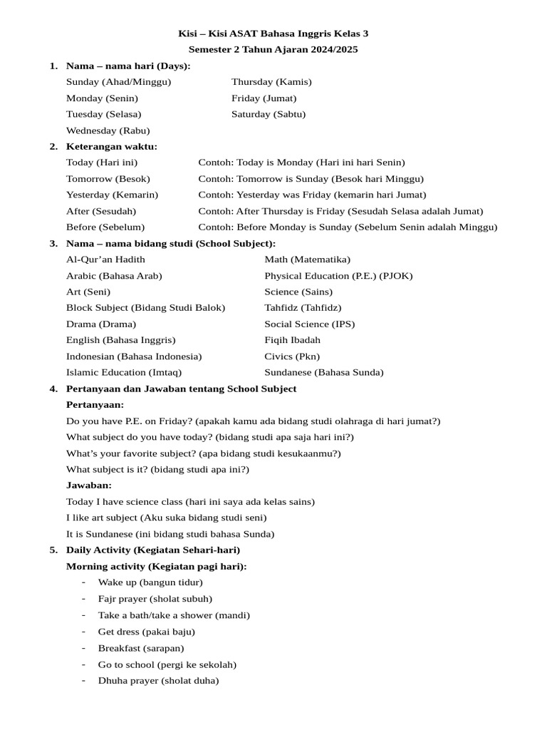 Kisi - Kisi Asat Kelas 3 SM 2 | PDF