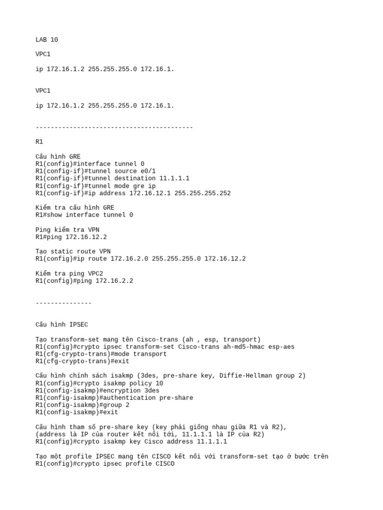 04 - WAN - LAB 11 - GRE OVER IPSEC VPN Guide R1 | PDF