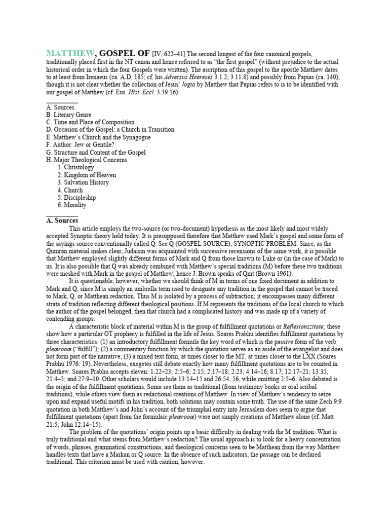 ABD Matthew | PDF | Gospel Of Matthew | Jesus