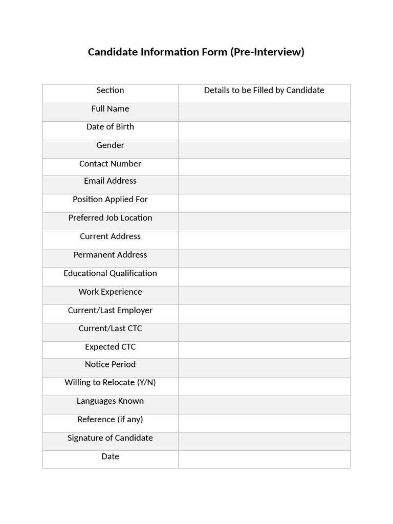 Candidate Information Form | PDF