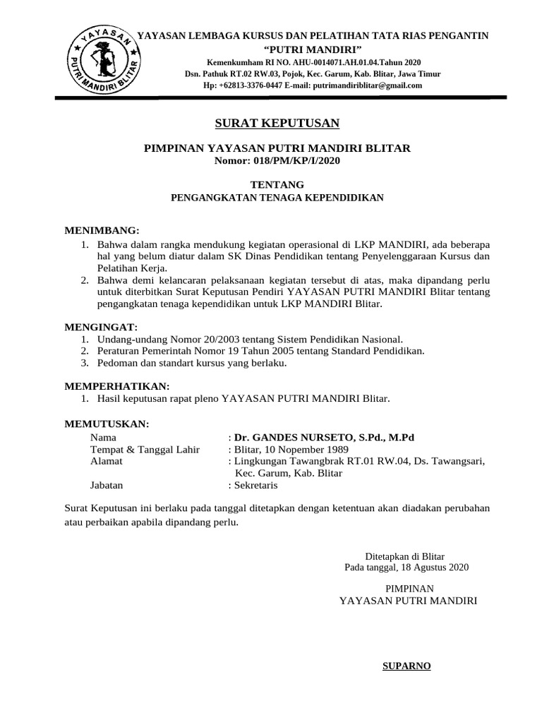 SK Pengurus Yayasan | PDF