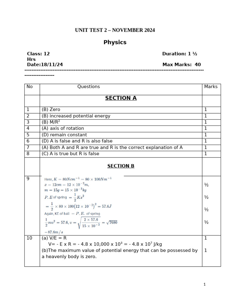 GRADE 11 UNIT TEST 2 November 2024 Answer Key | PDF | Quantity ...