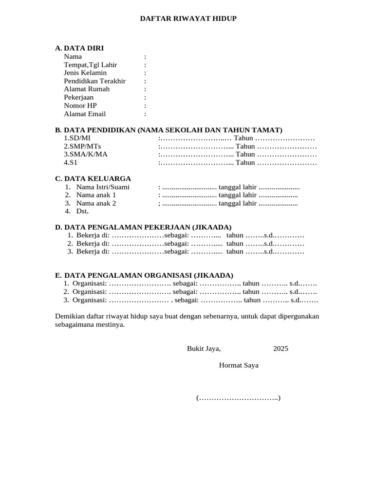 Daftar Riwayat Hidup | PDF