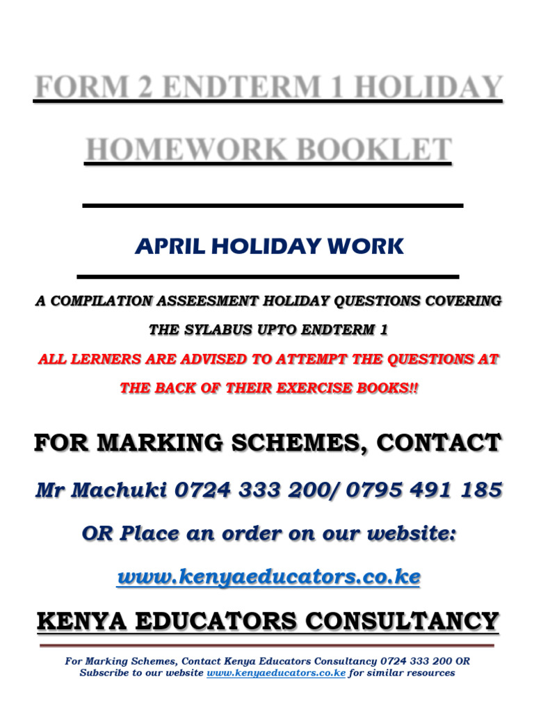 Form 2 Endterm 1 Holiday Homework Book | PDF | Chemical Elements | Atoms