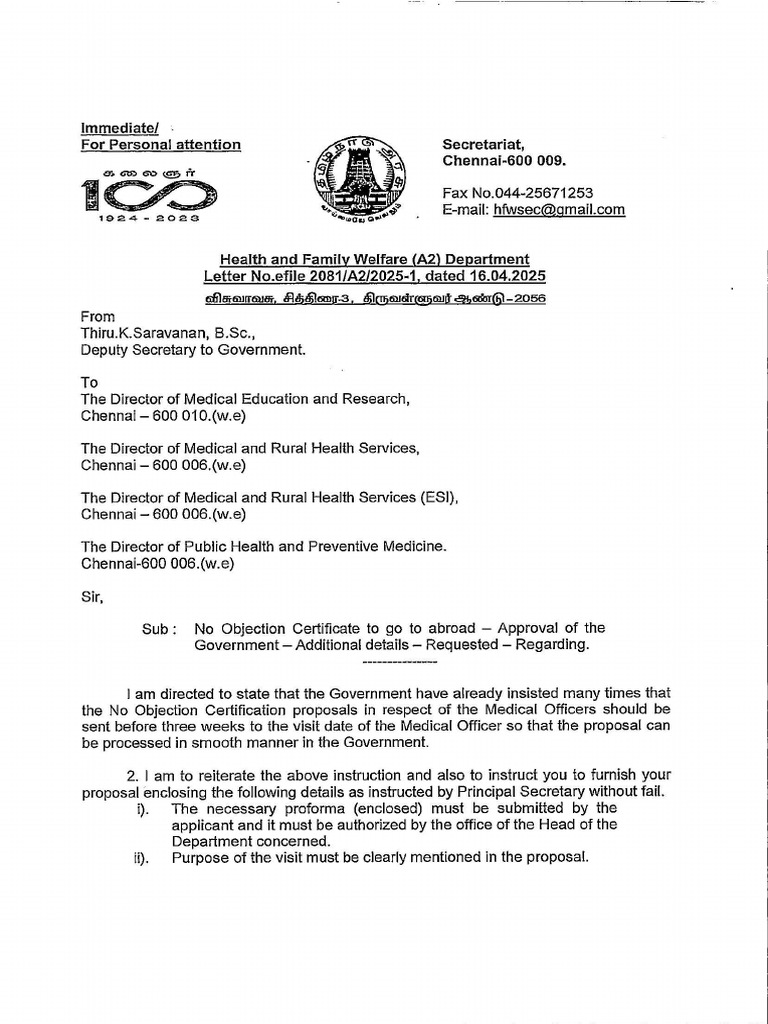 NOC Instructions - Govt. Letter | PDF