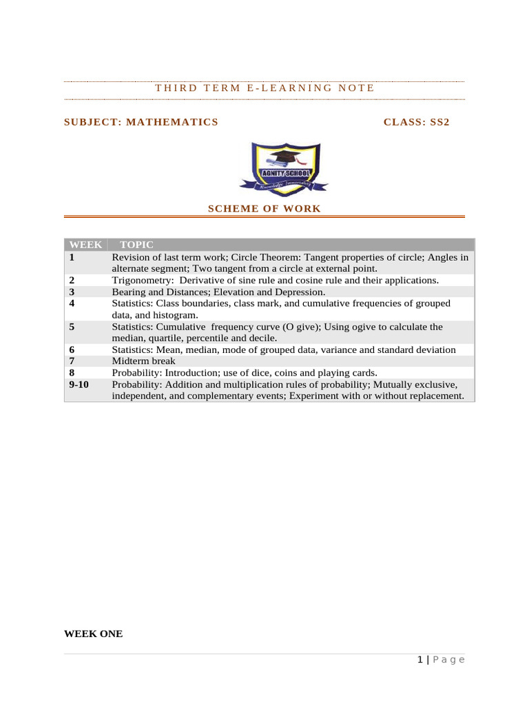 Thirs Term SS2 Lesson Note | PDF | Trigonometric Functions | Histogram
