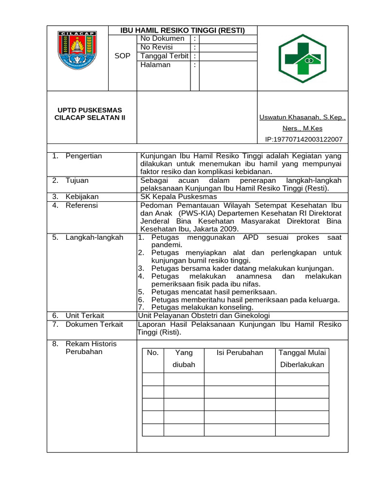Sop Ibu Hamil Resiko Tinggi Edit | PDF