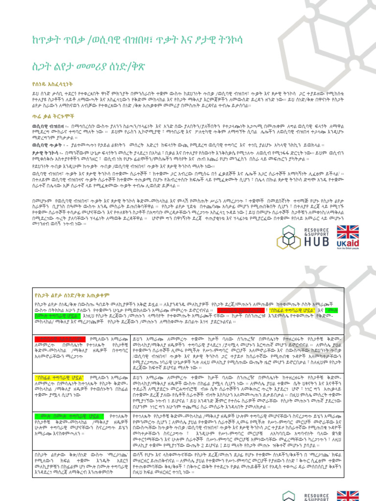 Ethiopia SEAH Risk Assessment Tool - Guidance Note - Amharic | PDF