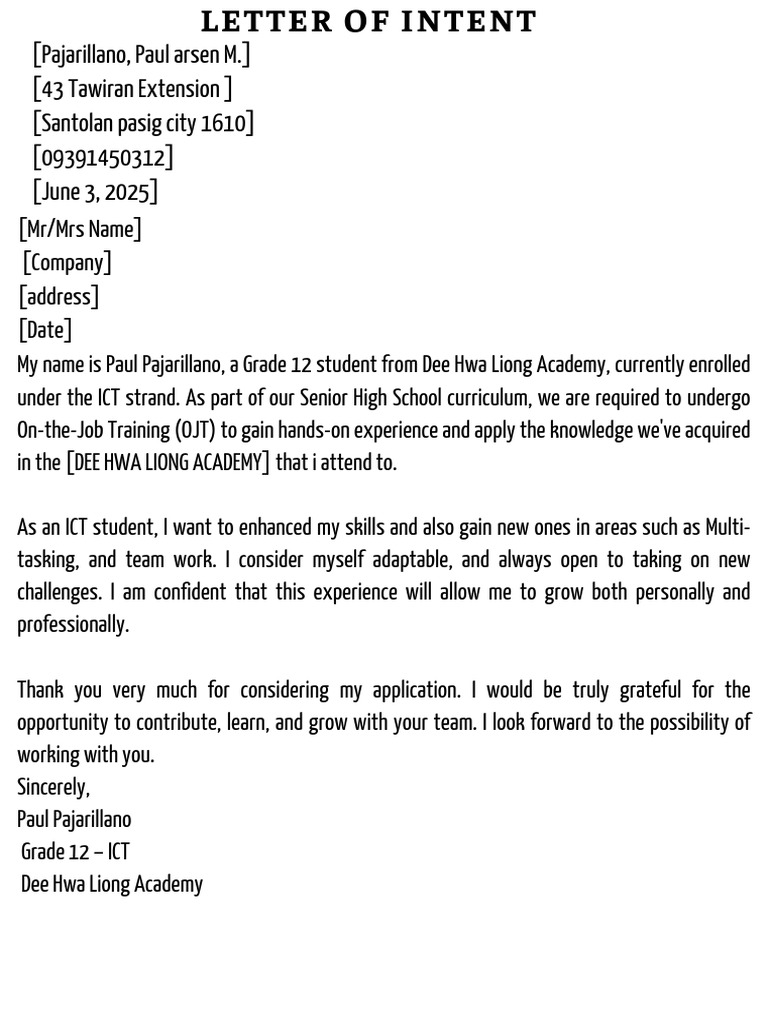 OJT Application Letter by ICT Student | PDF