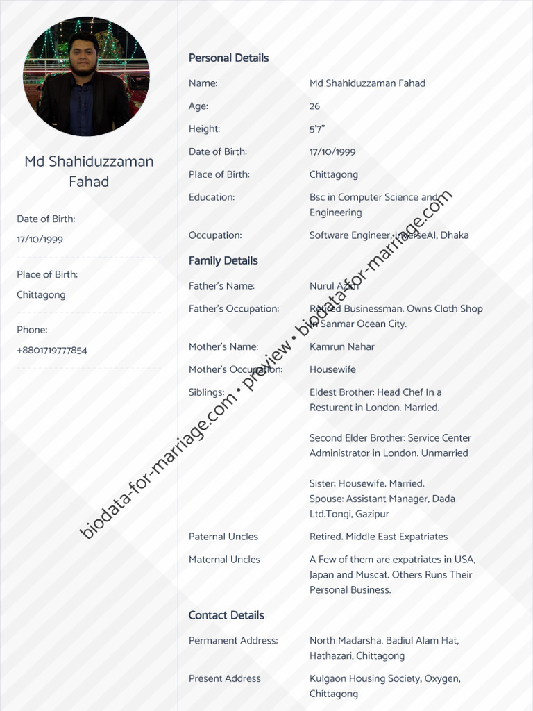 MD Shahiduzzaman Fahad's Biodata | PDF