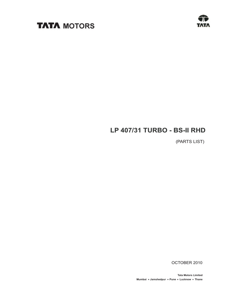Tata LP 407/31 BS-II Parts List | PDF | Pump | Piston