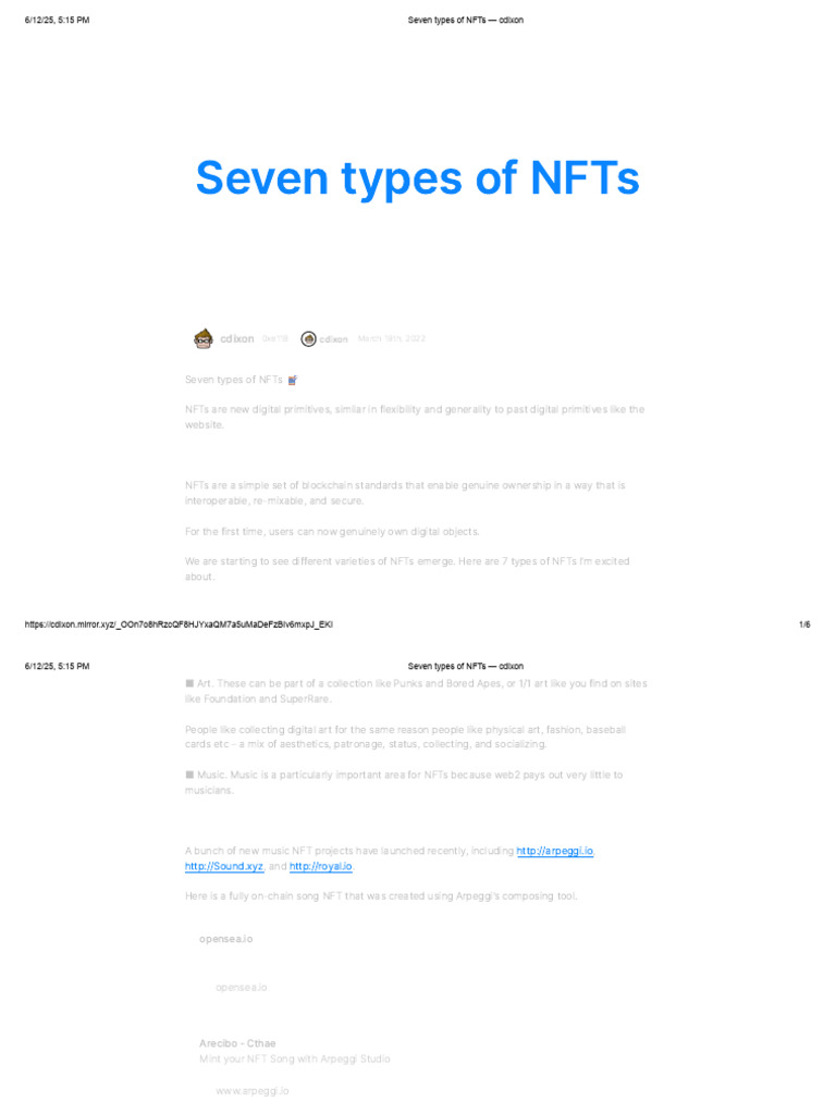 Seven Types of NFTs - Cdixon | PDF | Information Technology ...